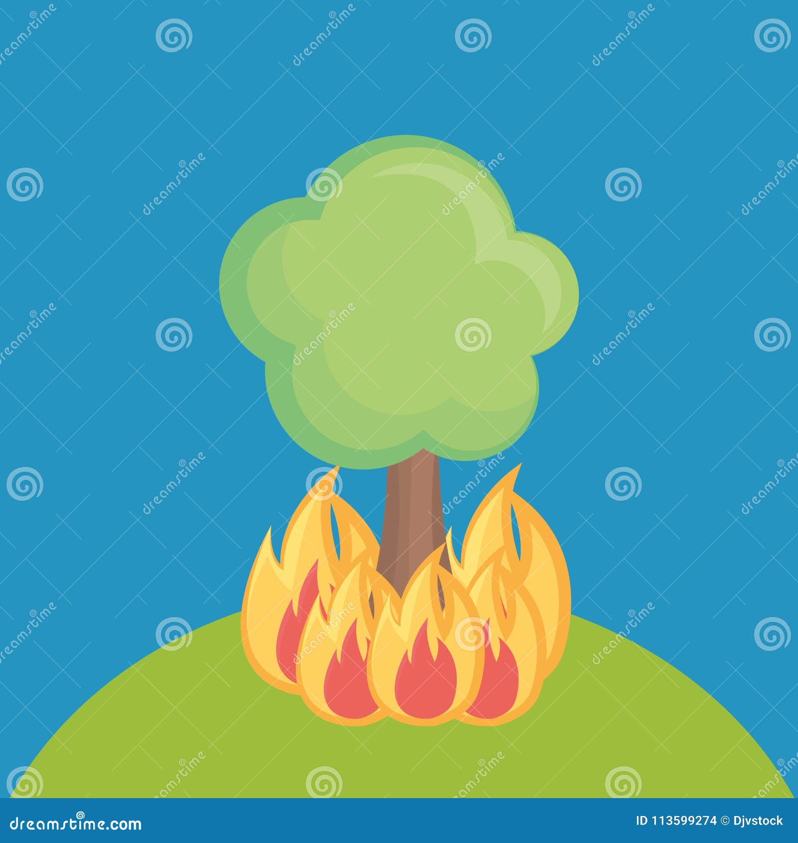 Tree on fire icon stock vector. Illustration of spring - 113599274