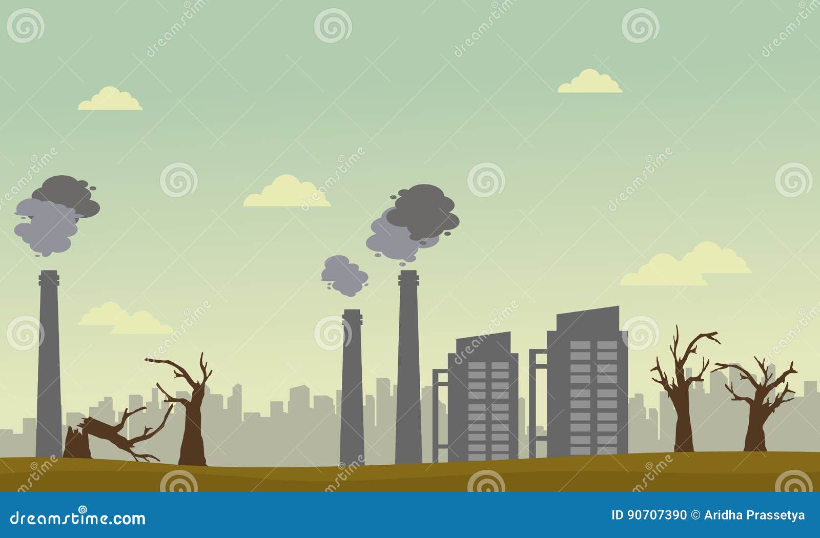 Tree on Fire with Pollution Industry Landscape Stock Vector ...