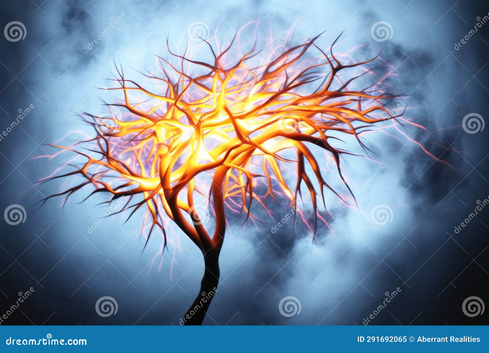 A Tree with Flames Coming Out of it on a Dark Background Stock ...