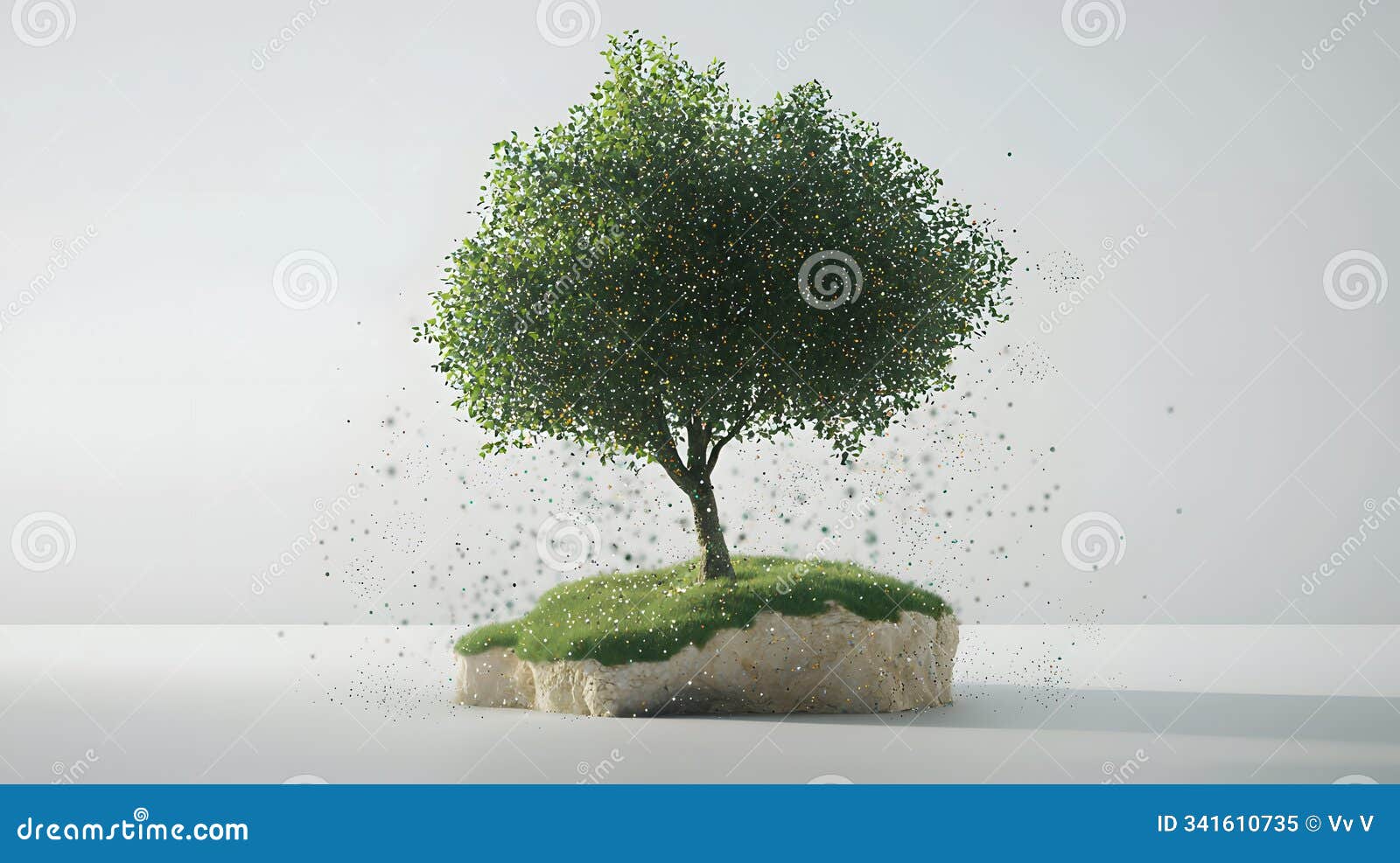 Tree on a Floating Island with Magical Particles Stock Image - Image of ...