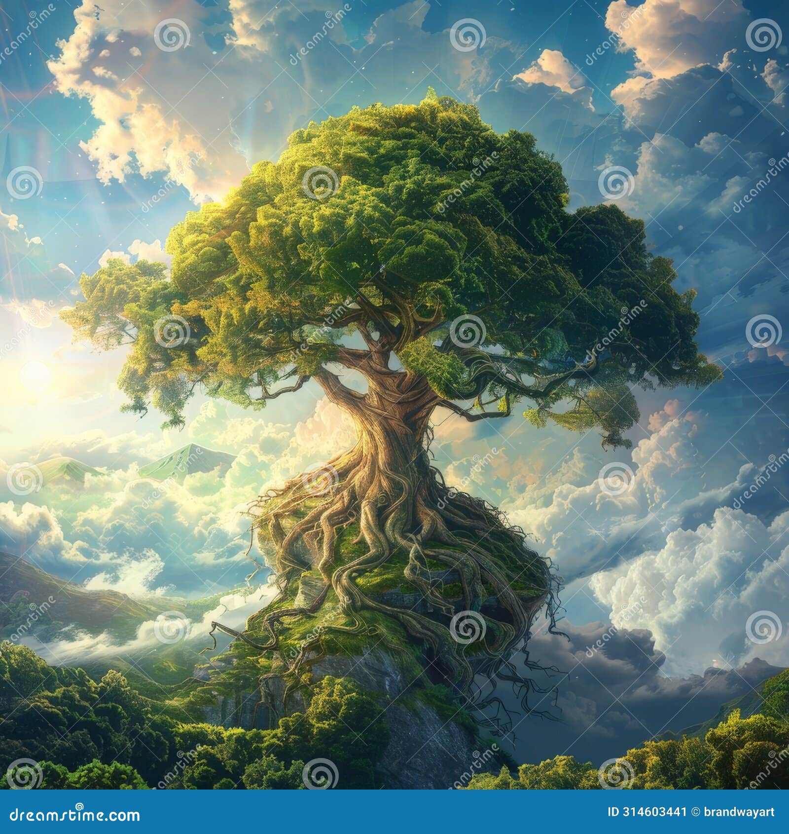 Tree floating in the sky stock illustration. Illustration of soaring ...