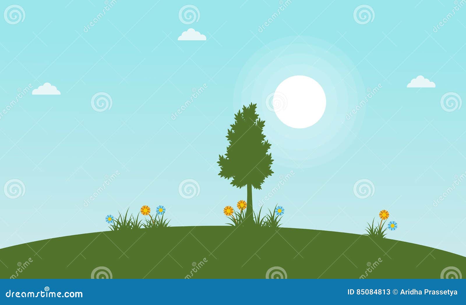 Tree with Flower at Spring Landscape Stock Vector - Illustration of ...