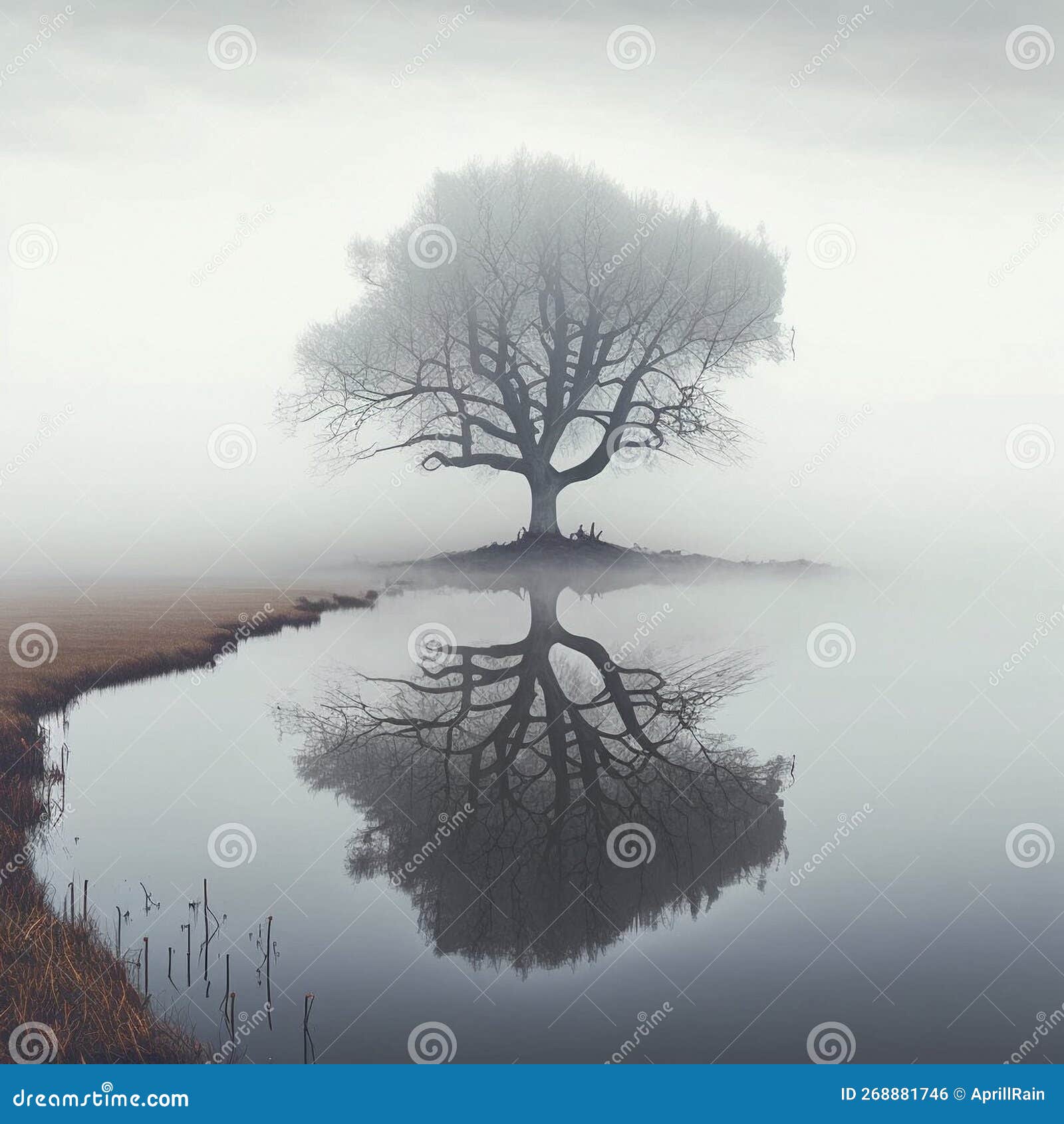 A tree in the fog stock illustration. Illustration of cloud - 268881746