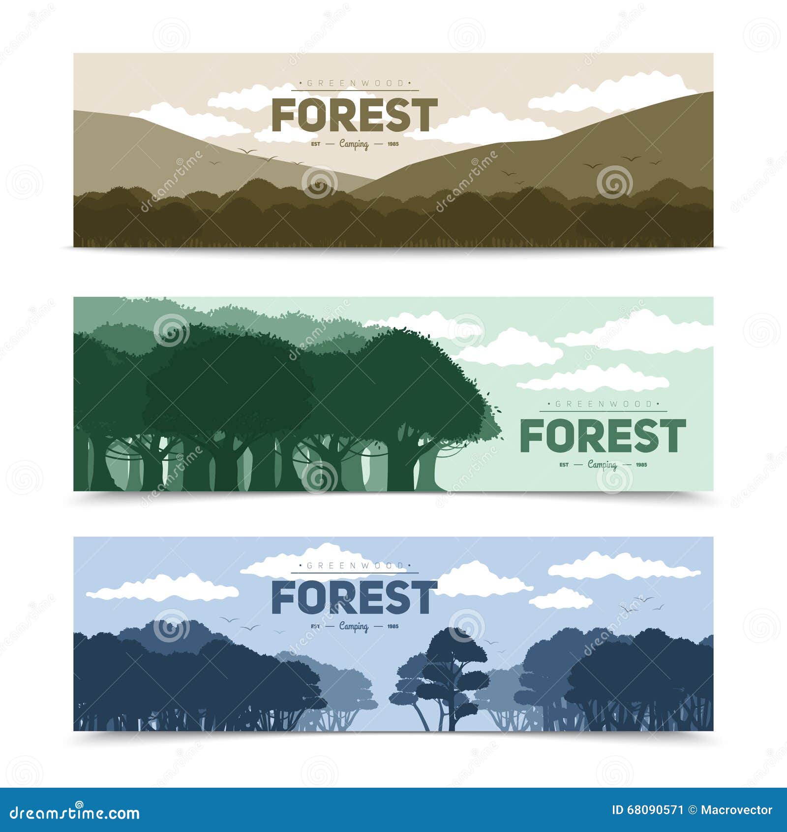 Tree Forest Banners Set stock vector. Illustration of adventure - 68090571