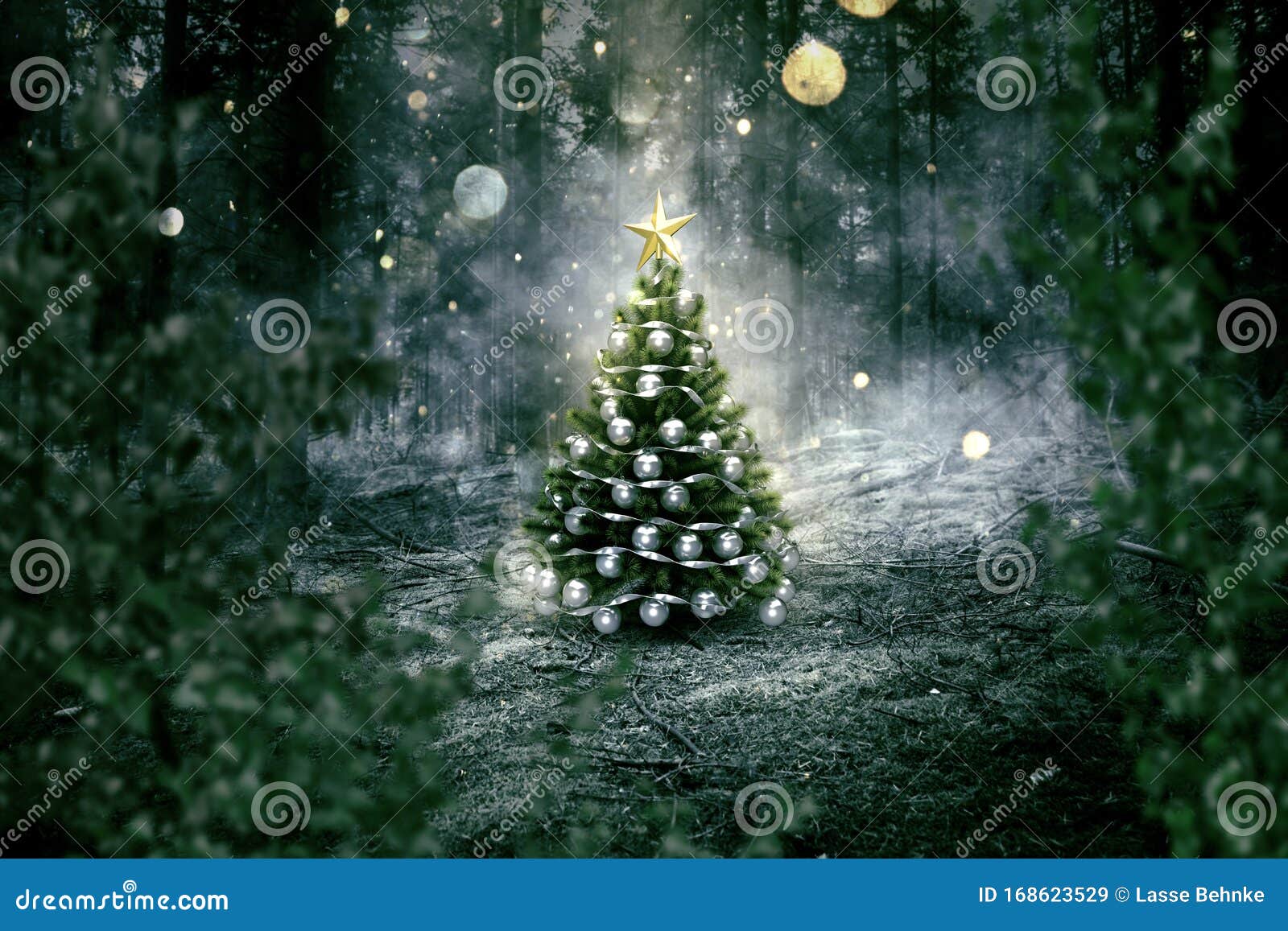 Christmas Tree in the Forest Stock Image - Image of decorated, advent ...