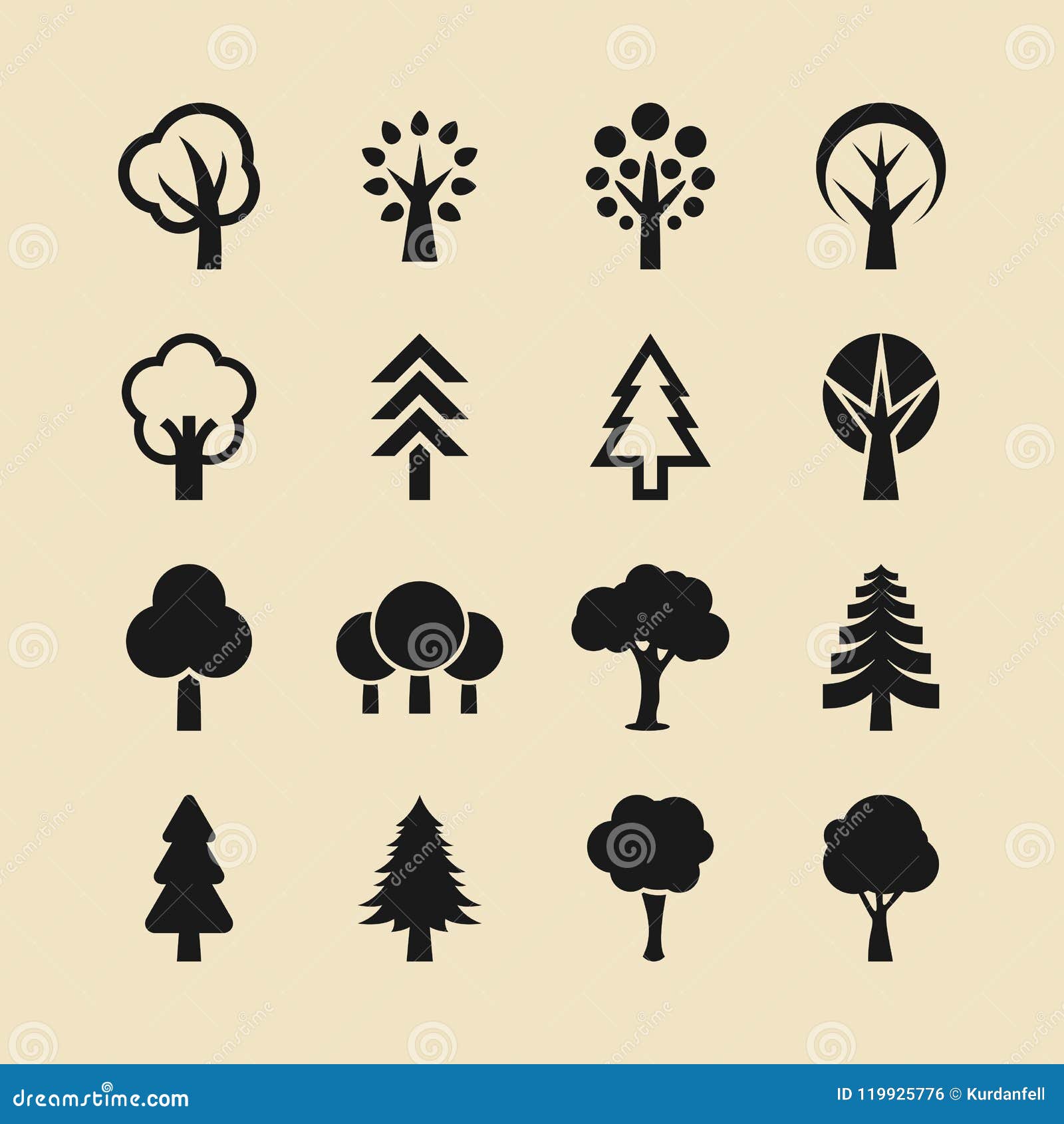 Tree and forest icon set stock vector. Illustration of sign - 119925776