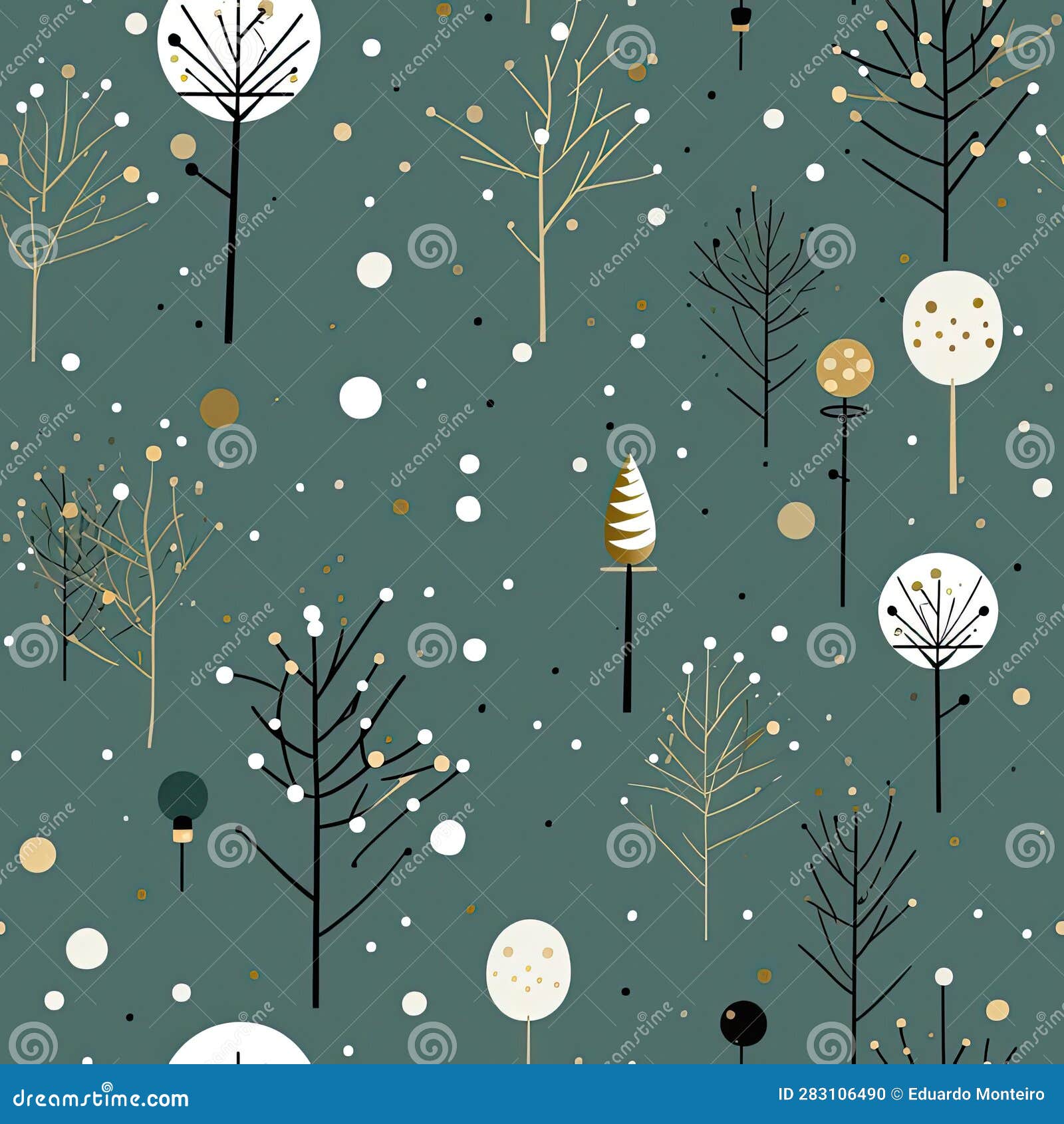 Tree Forest Pattern on a Blue Background with Gold Trees (tiled) Stock ...
