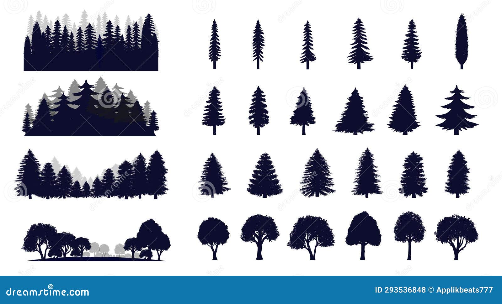 Tree and Forest Silhouettes on the White Background Stock Vector ...