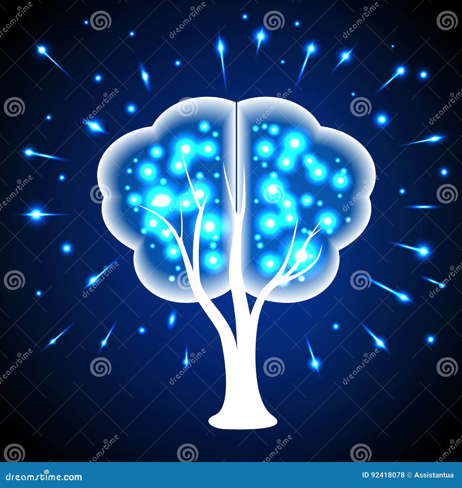 Tree in the Form of Human Brains, Thoughts Shining Points. Stock Vector ...
