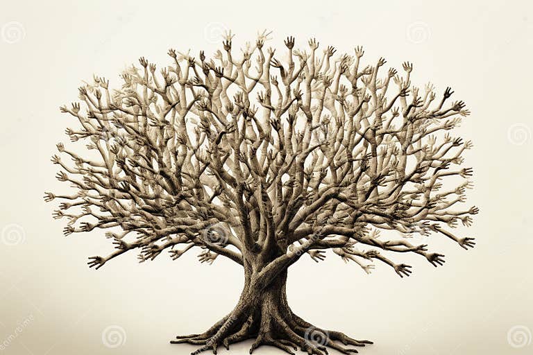 Tree Formed Entirely by Interconnected Human Figures, Symbolizing Unity ...