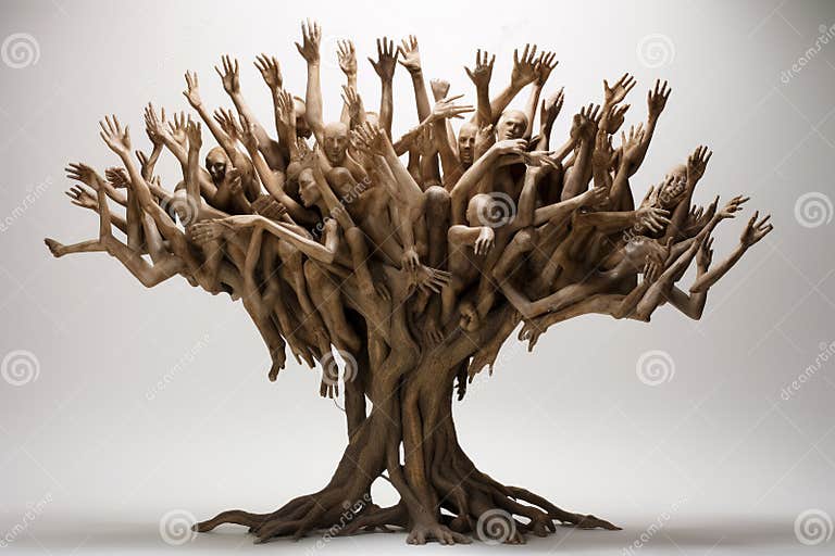 Tree Formed Entirely by Interconnected Human Figures, Symbolizing Unity ...