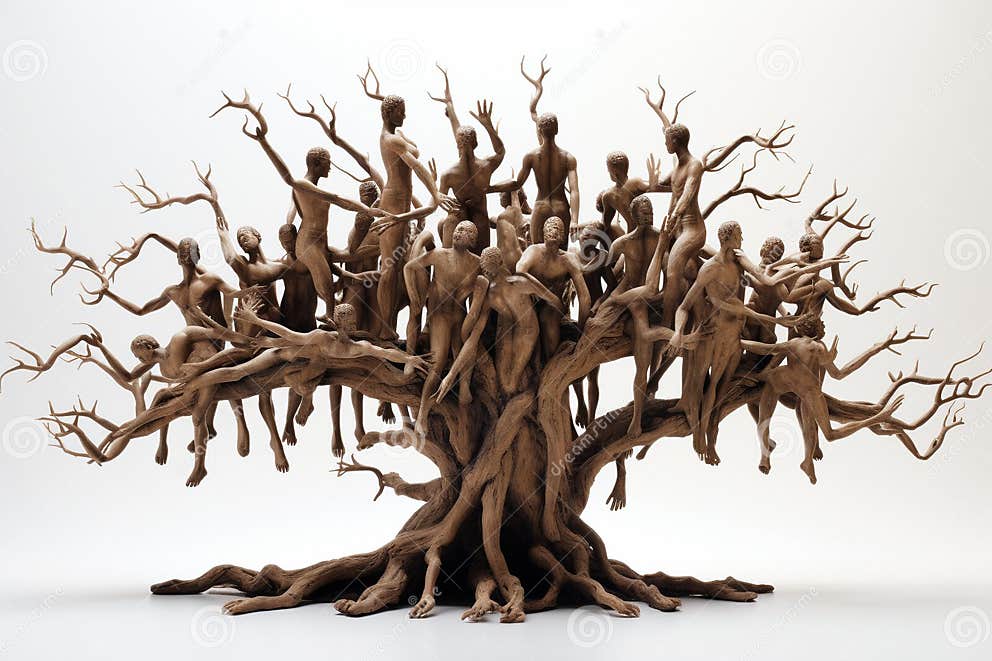 Tree Formed Entirely by Interconnected Human Figures, Symbolizing Unity ...
