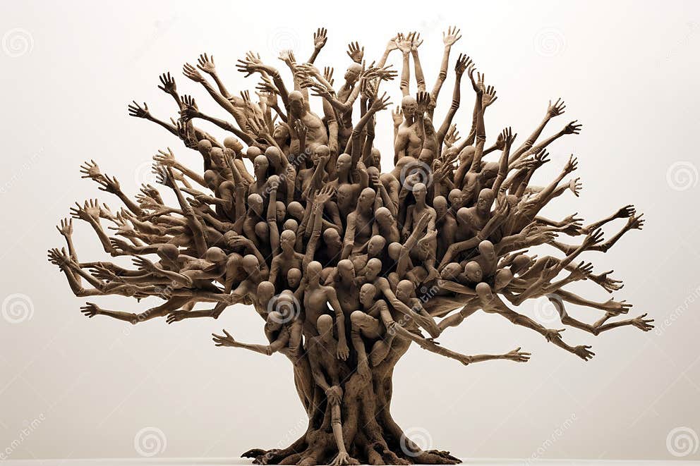 Tree Formed Entirely by Interconnected Human Figures, Symbolizing Unity ...