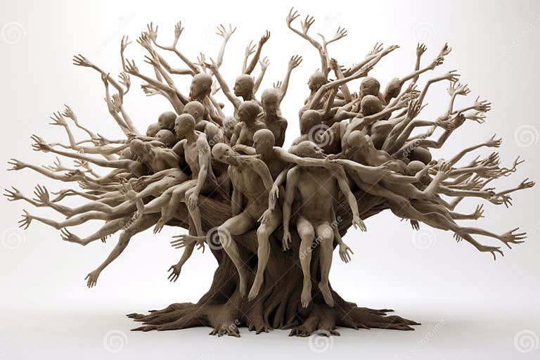 Tree Formed Entirely by Interconnected Human Figures, Symbolizing Unity ...