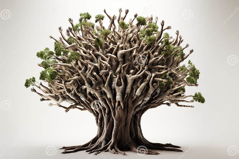 Tree Formed Entirely by Interconnected Human Figures, Symbolizing Unity ...