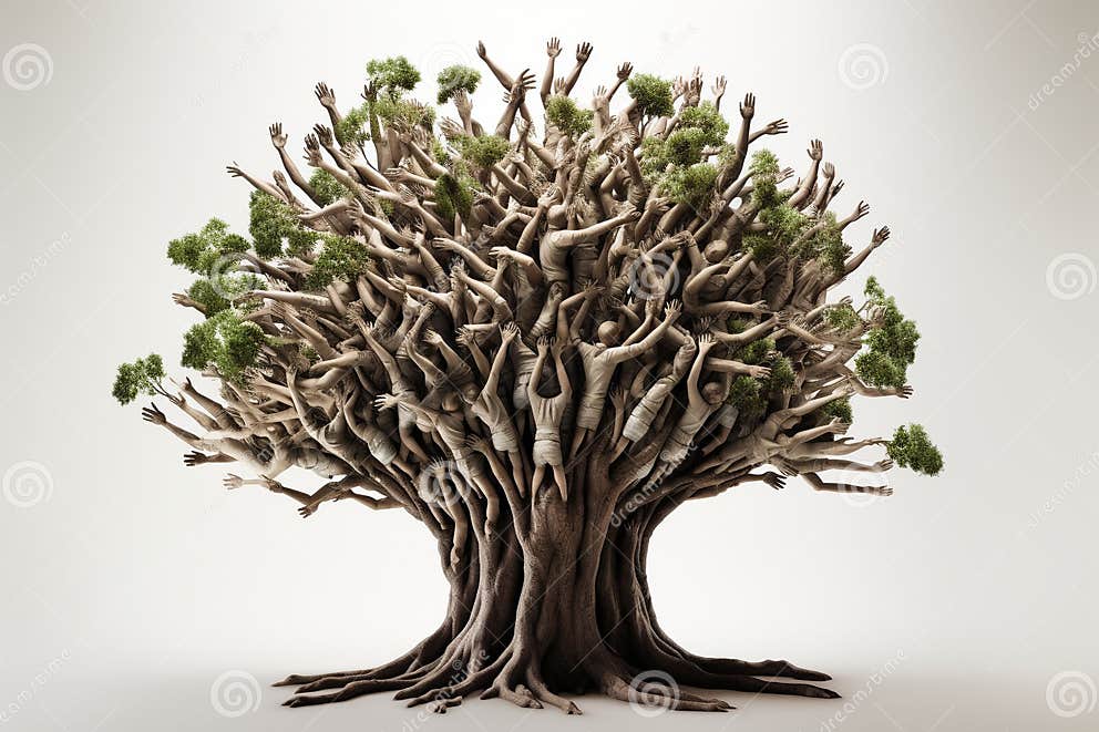 Tree Formed Entirely by Interconnected Human Figures, Symbolizing Unity ...