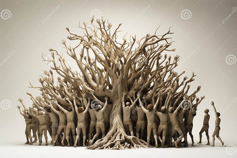 Tree Formed Entirely by Interconnected Human Figures, Symbolizing Unity ...