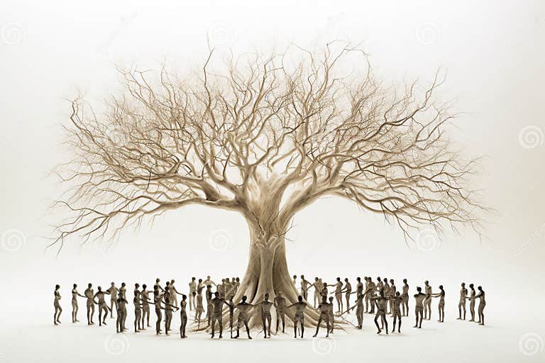 Tree Formed Entirely by Interconnected Human Figures, Symbolizing Unity ...