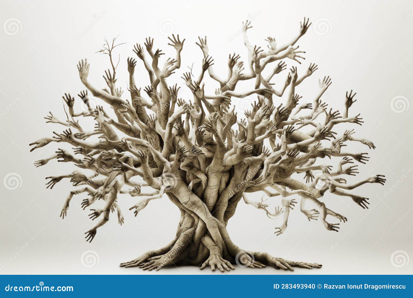 Tree Formed Entirely By Interconnected Human Figures Symbolizing Unity And Interconnectedness