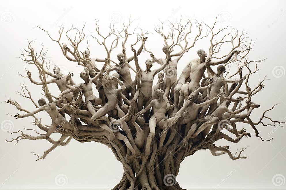 Tree Formed Entirely by Interconnected Human Figures, Symbolizing Unity ...