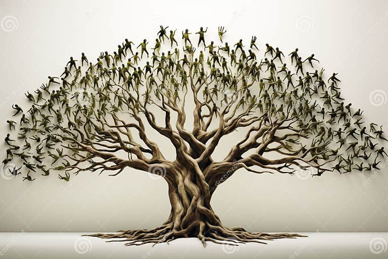Tree Formed Entirely by Interconnected Human Figures, Symbolizing Unity ...