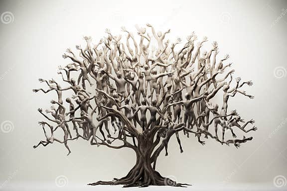 Tree Formed Entirely by Interconnected Human Figures, Symbolizing Unity ...