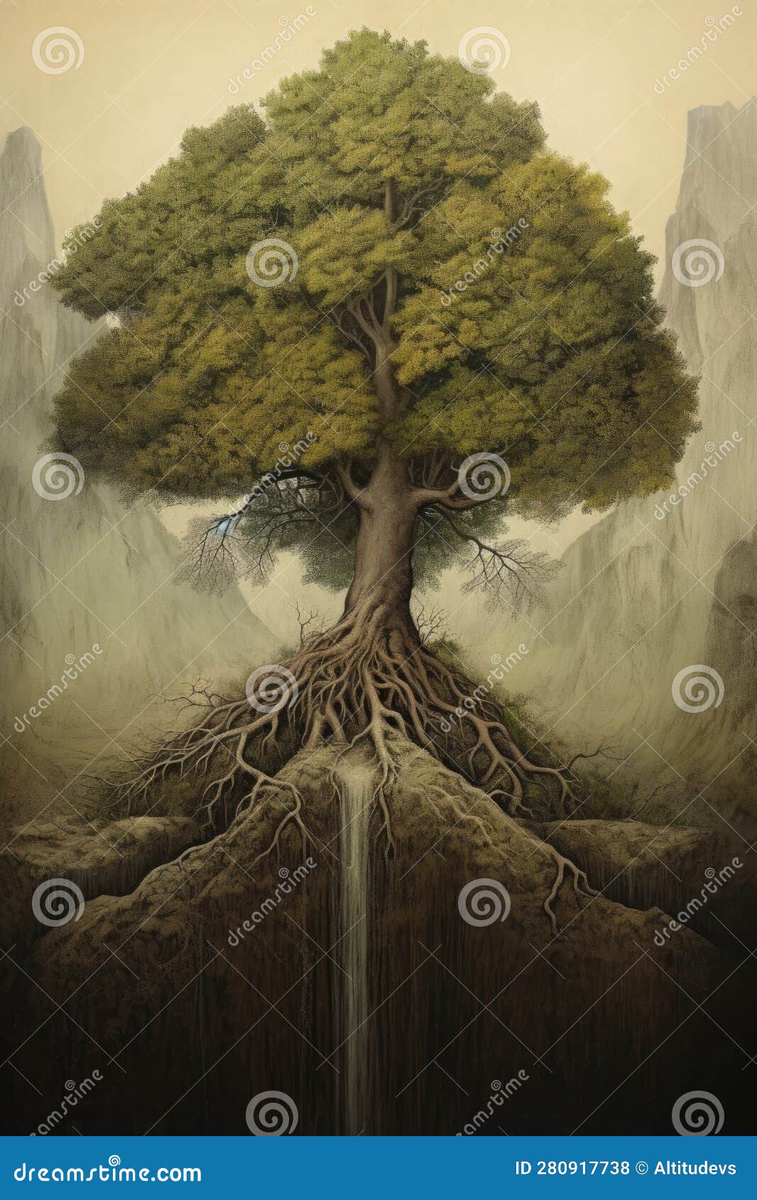 A Tree Forming the Shape of the Earth with Roots Visible Stock ...