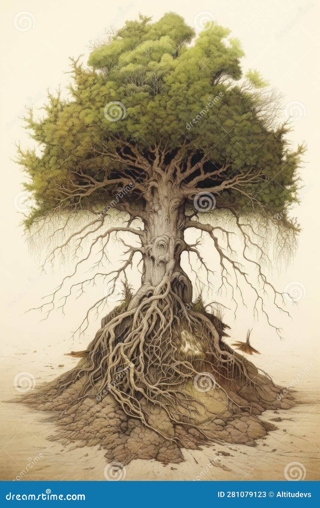 A Tree Forming the Shape of the Earth with Roots Visible Stock ...