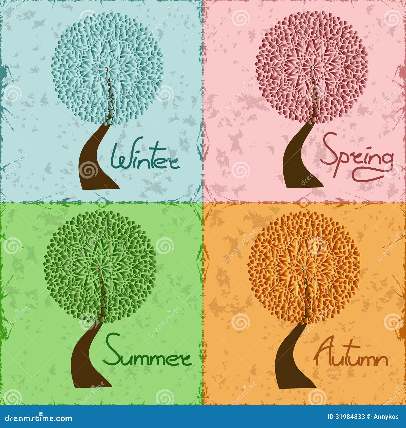 Tree in Four Season - Winter, Spring, Summer, Autu Stock Vector ...