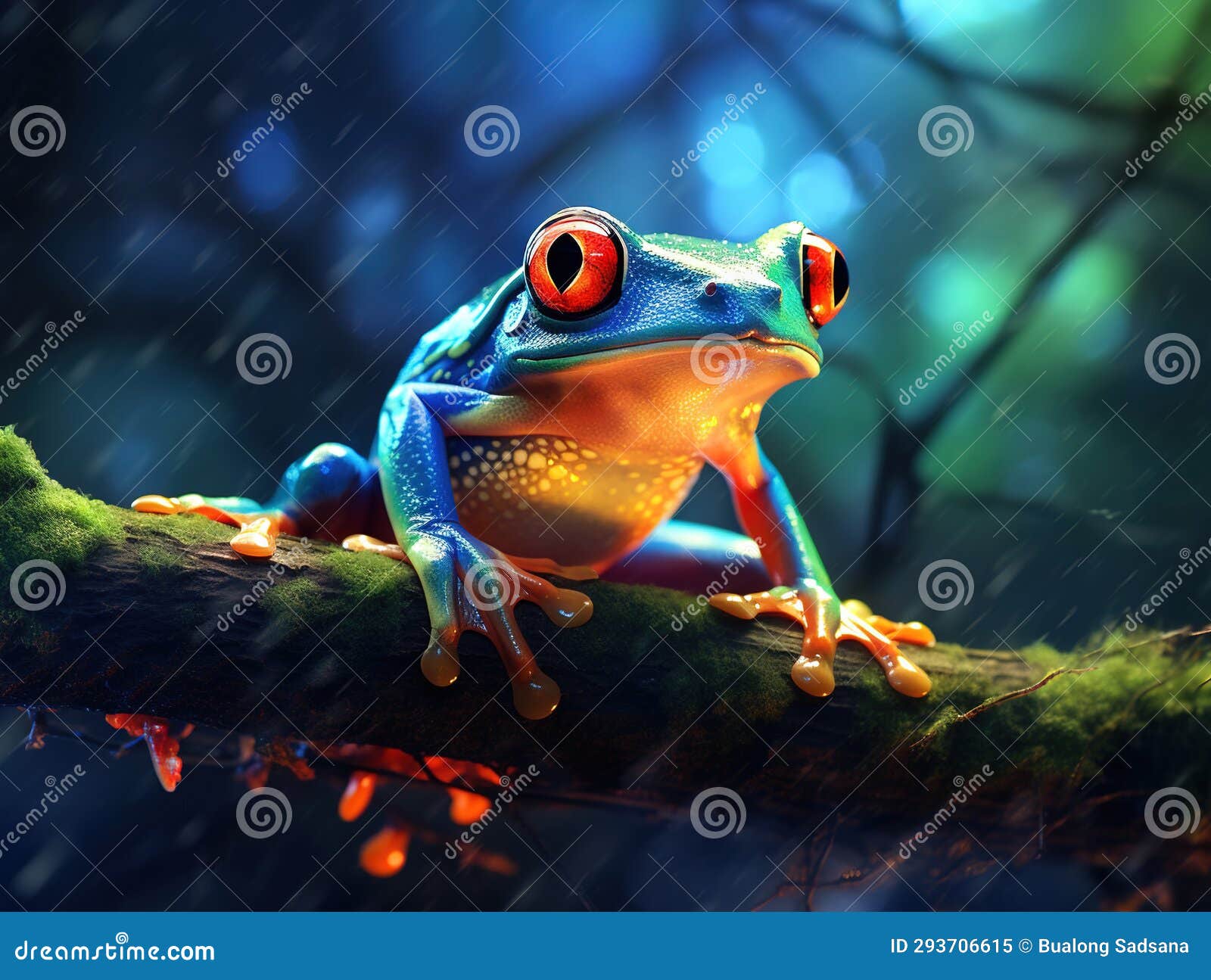 Ai Generated Illustration Wildlife Concept of Tree Frog after Firefly ...