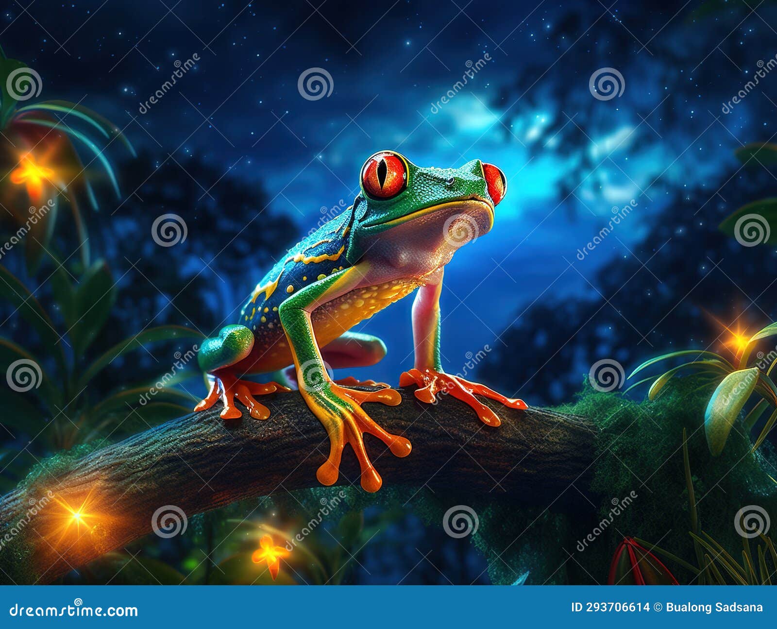 Ai Generated Illustration Wildlife Concept of Tree Frog after Firefly ...