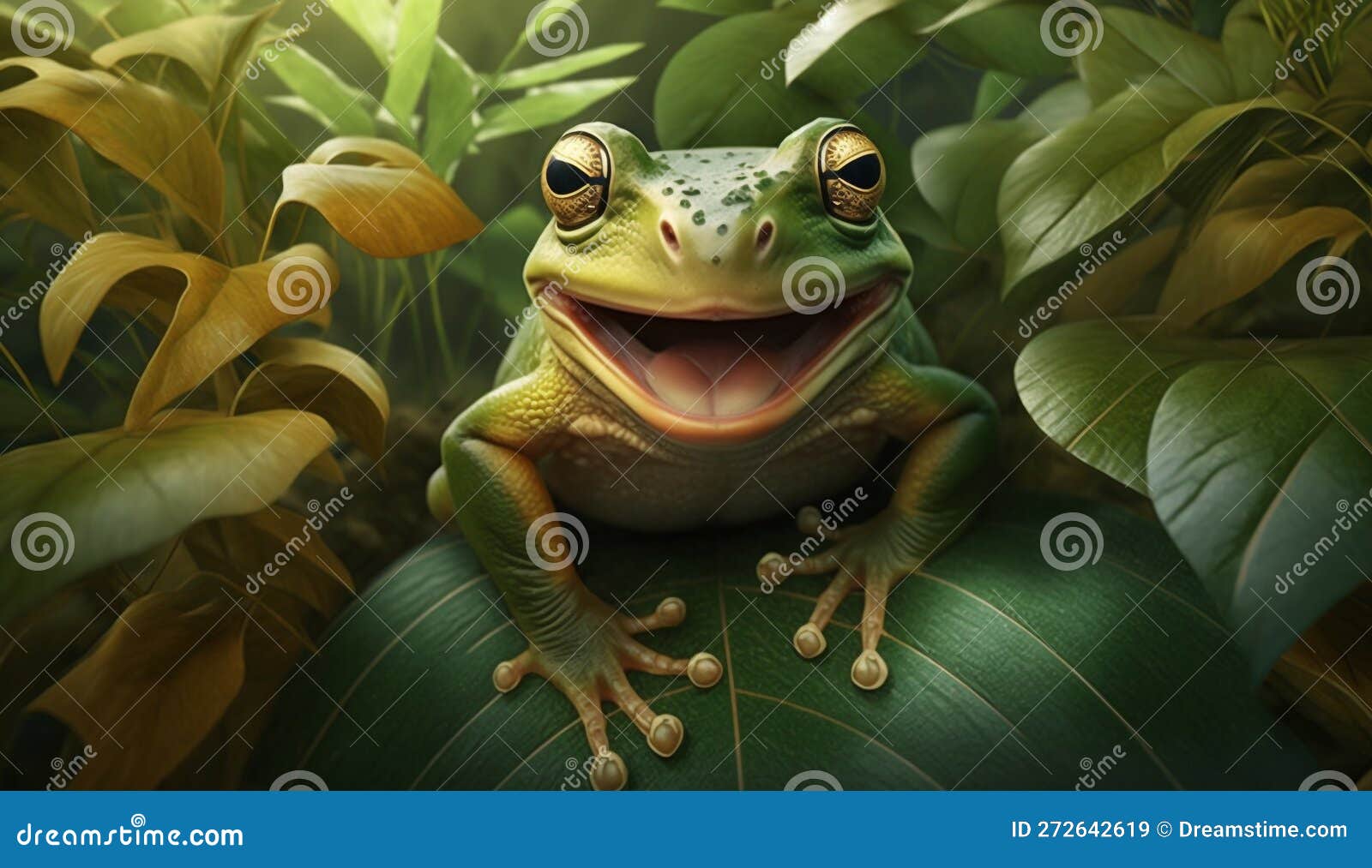 Tree Frog Laughing on the Grass Stock Illustration - Illustration of ...