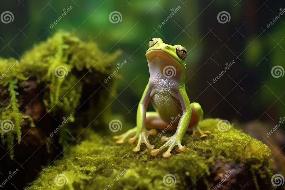 Tree Frog Sitting on Moss. Generative AI Stock Illustration ...