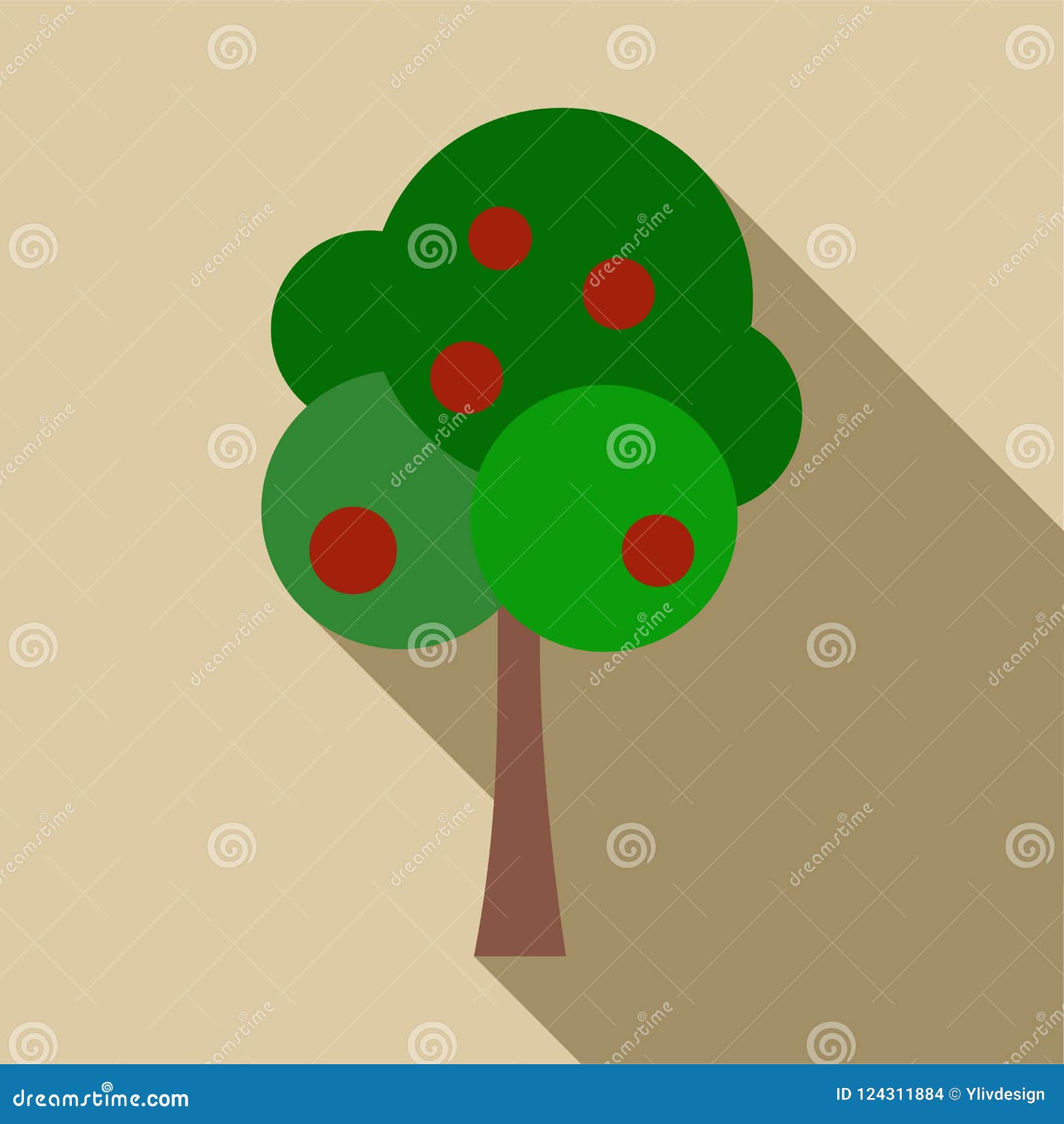 Tree with Fruit Icon, Flat Style Stock Illustration - Illustration of ...