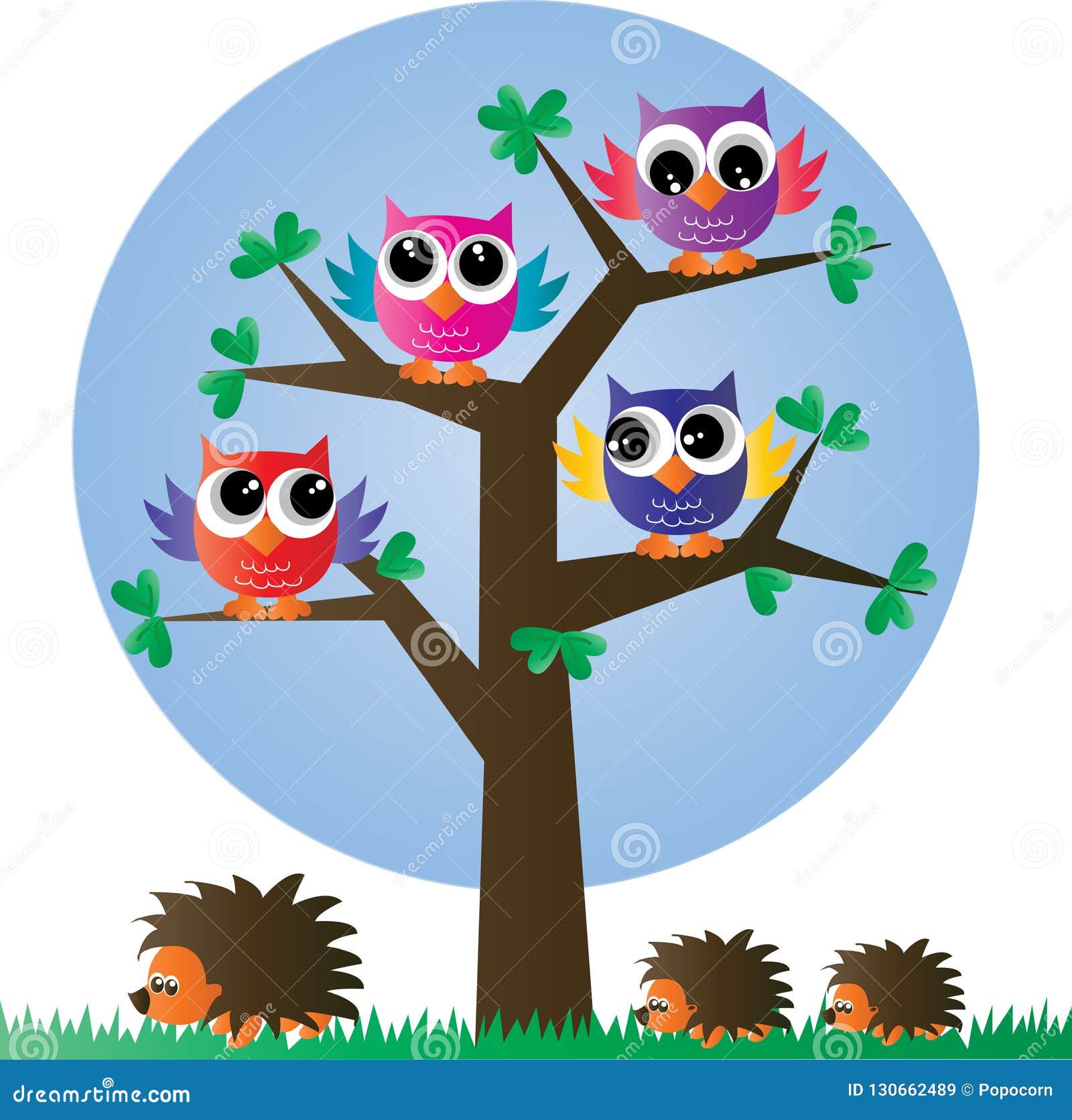 A Tree Full Ow Colorful Owls Stock Illustration - Illustration of ...