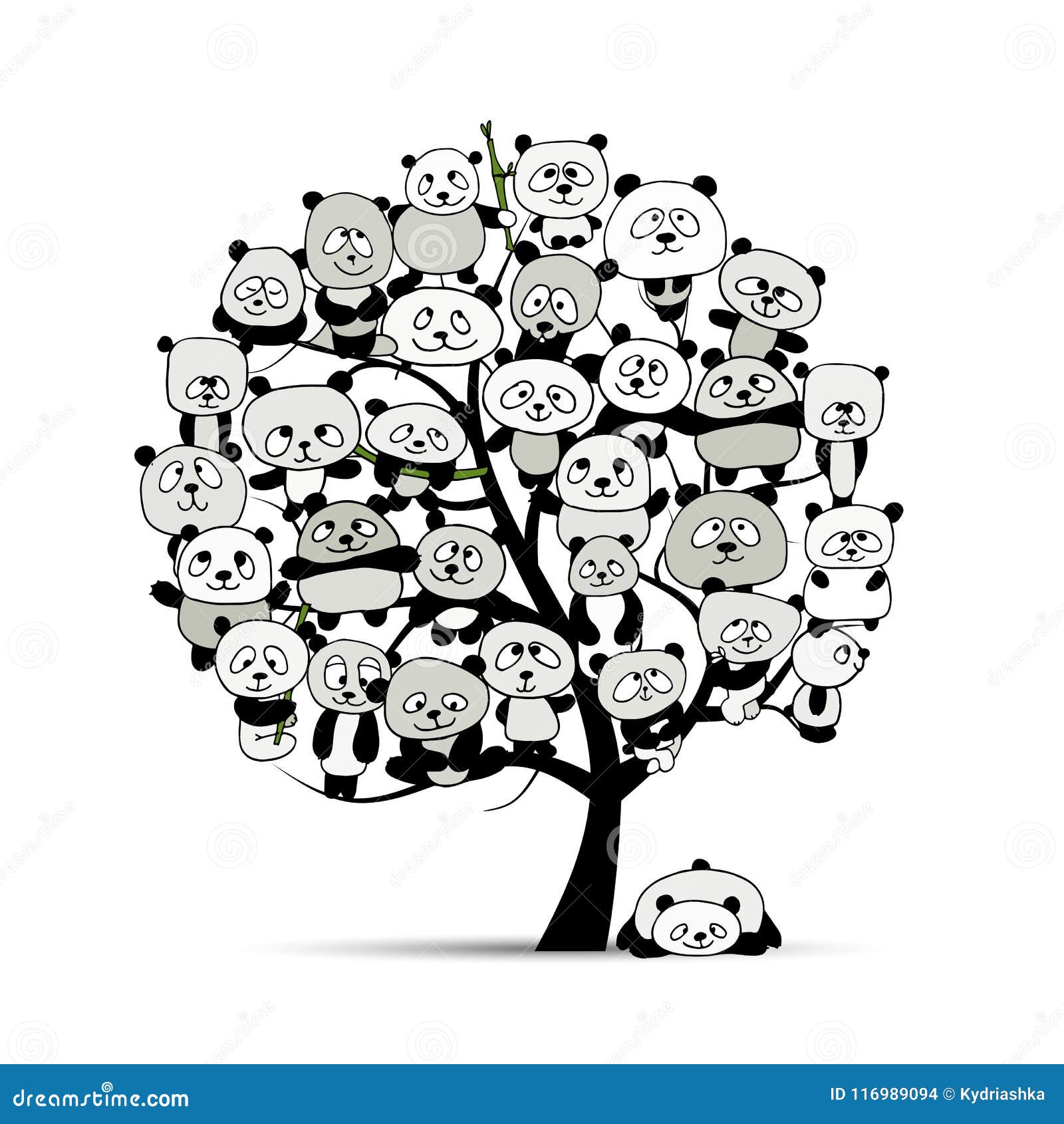 Tree with Funny Pandas, Sketch for Your Design Stock Vector ...