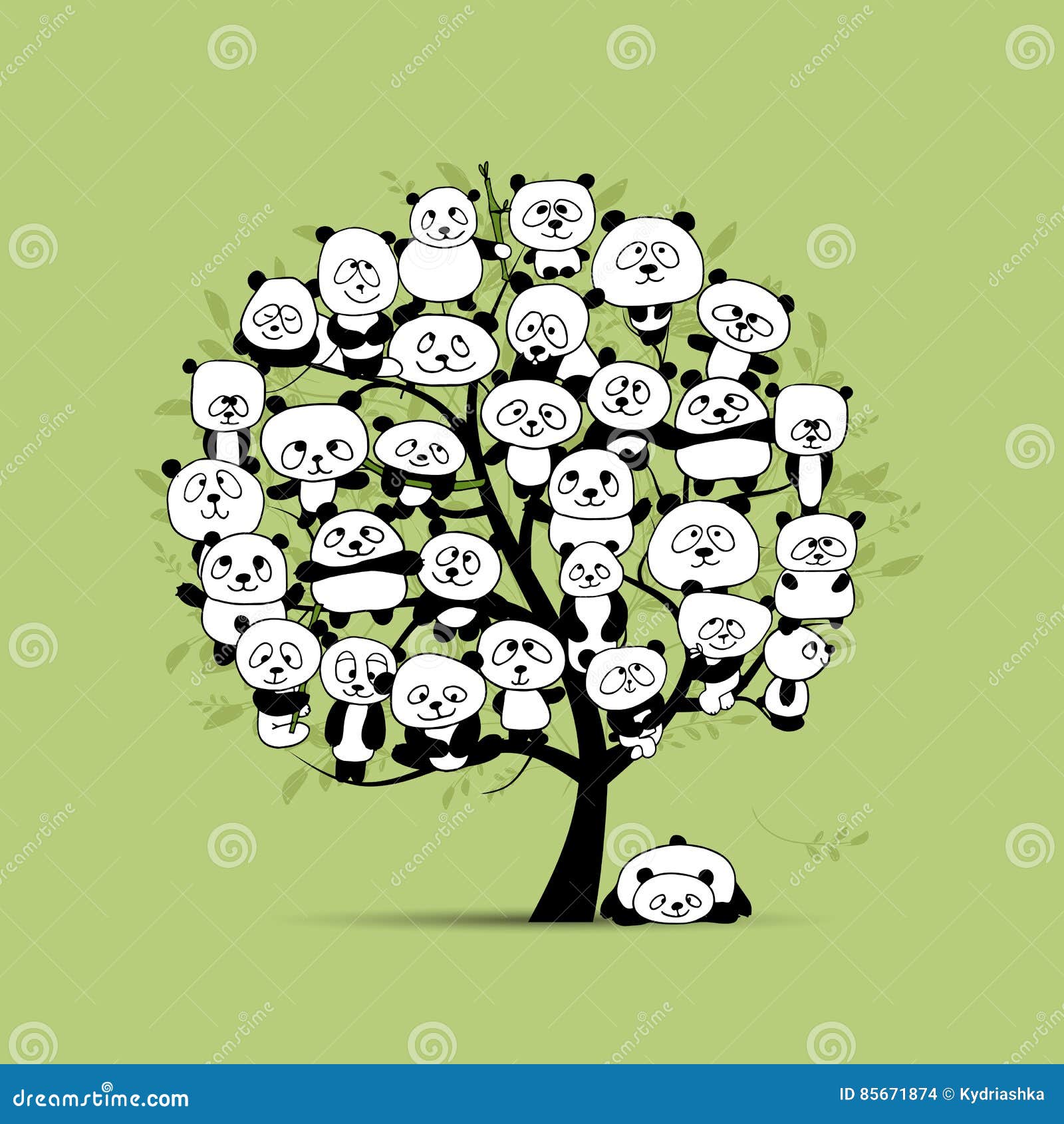 Tree with Funny Pandas, Sketch for Your Design Stock Vector ...
