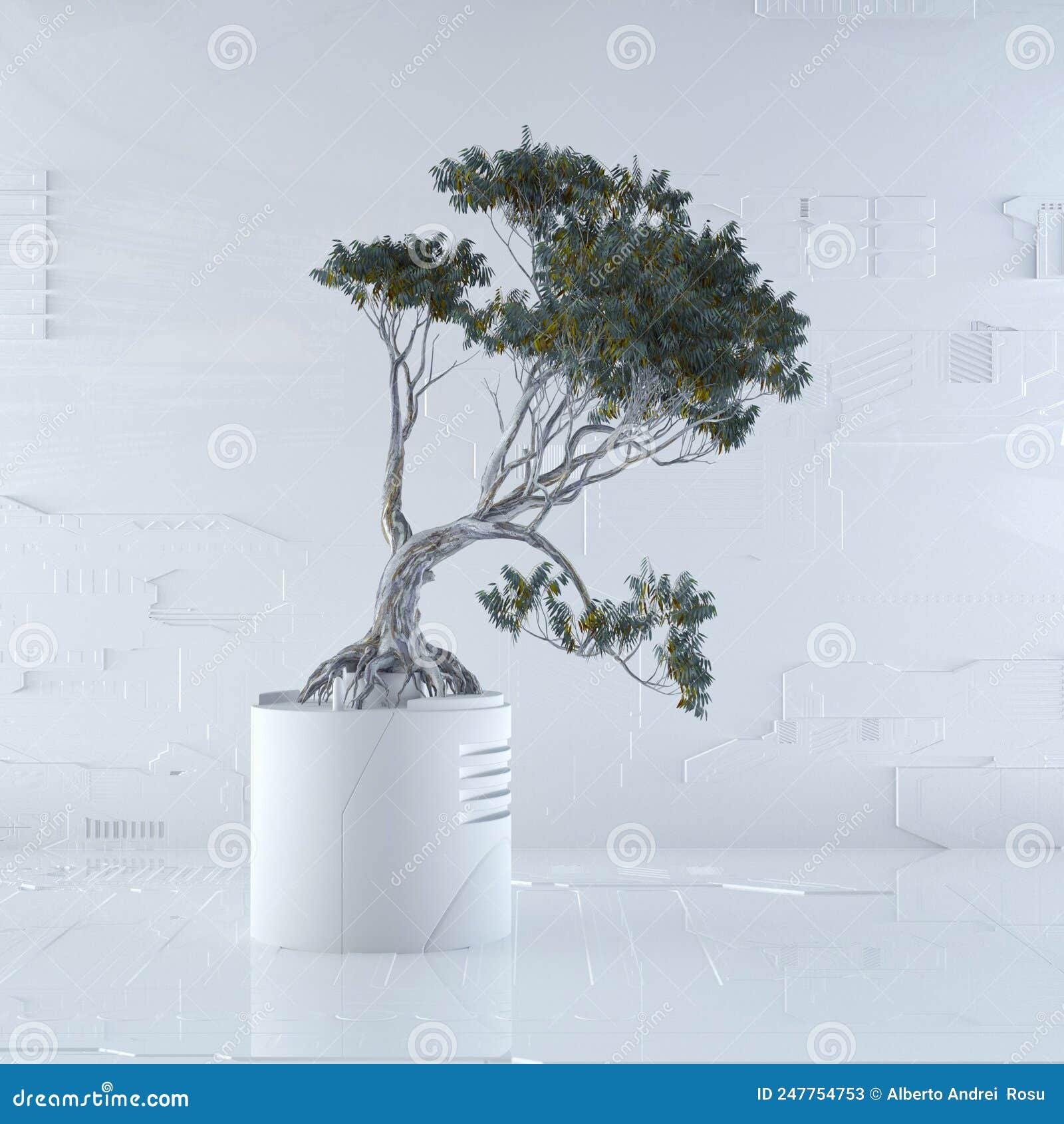 Tree in a Futuristic Sci Fi Environment Stock Illustration ...