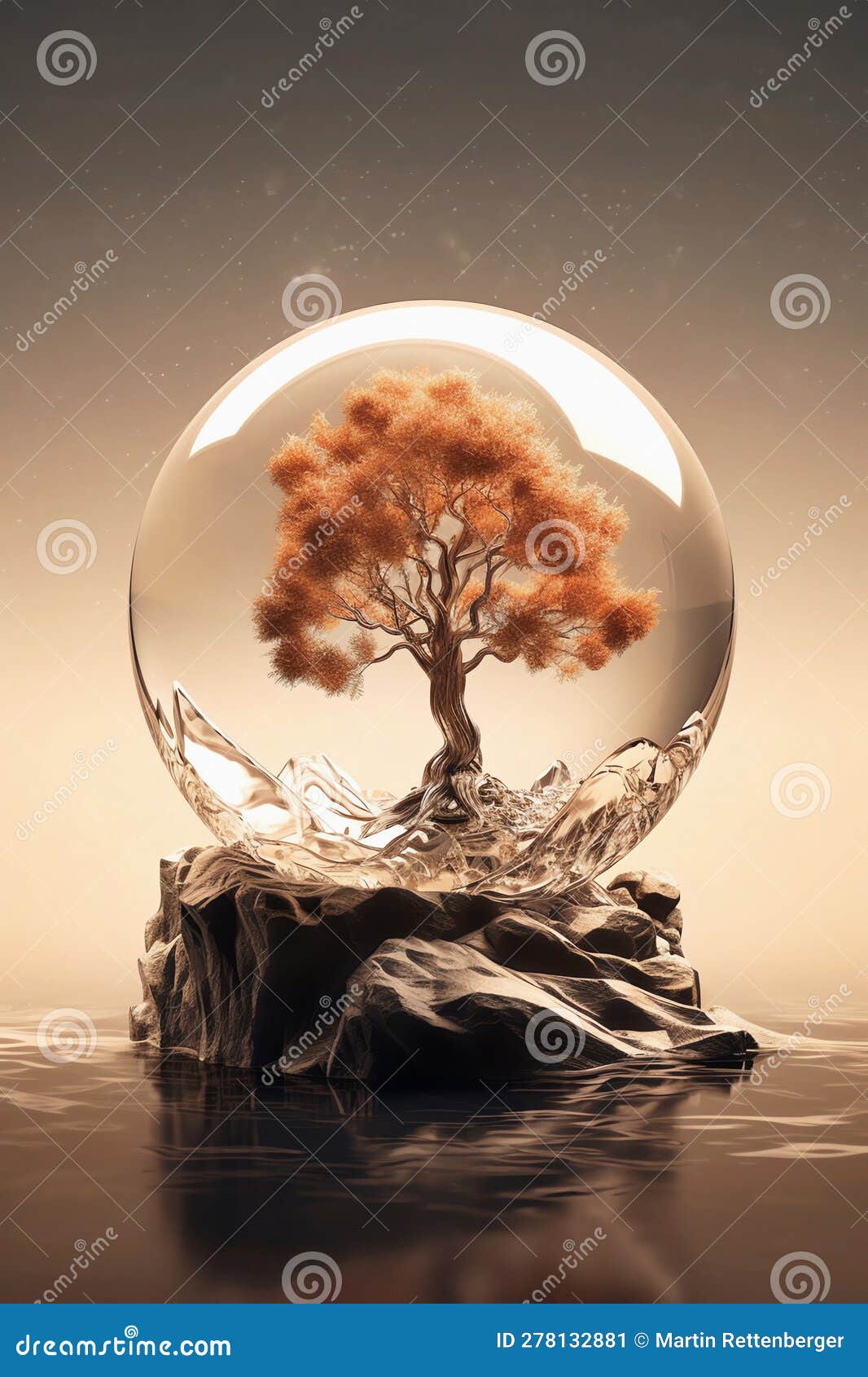 Tree in a Glass Sphere- Generative AI Stock Illustration - Illustration ...