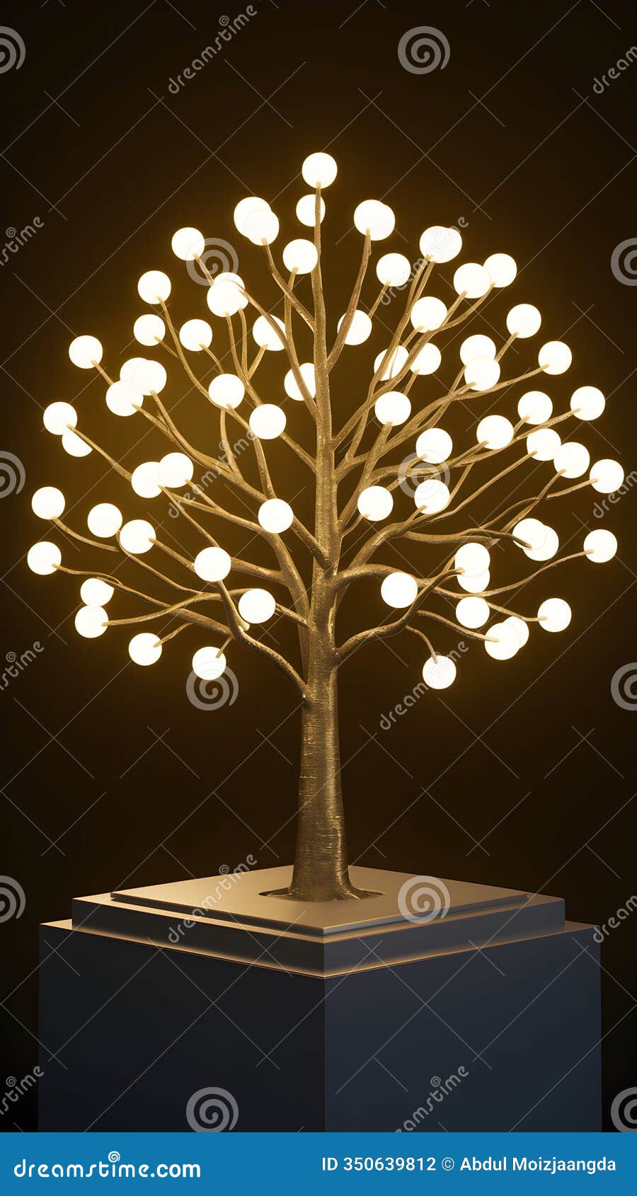 Tree with Glowing Orbs on Dark Platform, Metaphorical Illumination ...