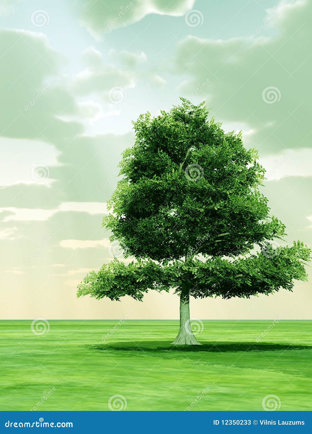 Tree in the god rays stock illustration. Illustration of grassland ...