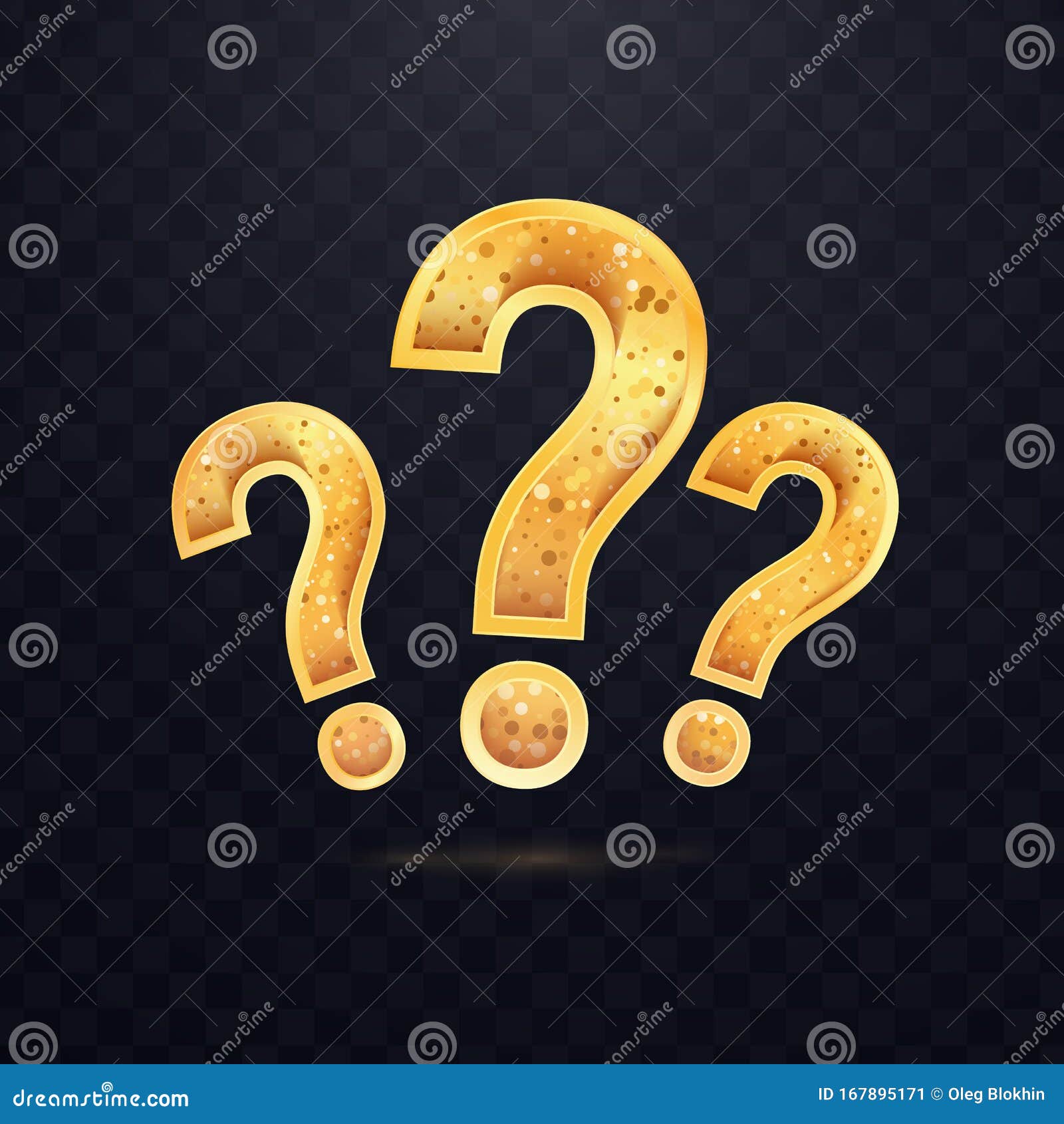 Tree Golden Questions Sign on Dark Transparent Background. Set of ...