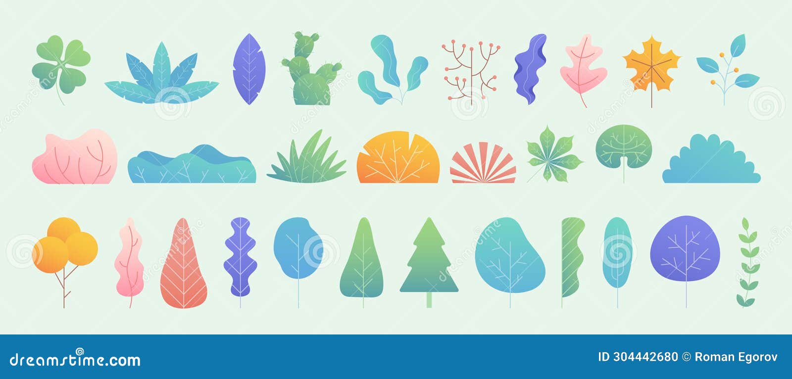 Tree Gradation. Leaf Nature, Different Leaves Simple Minimal Set for ...