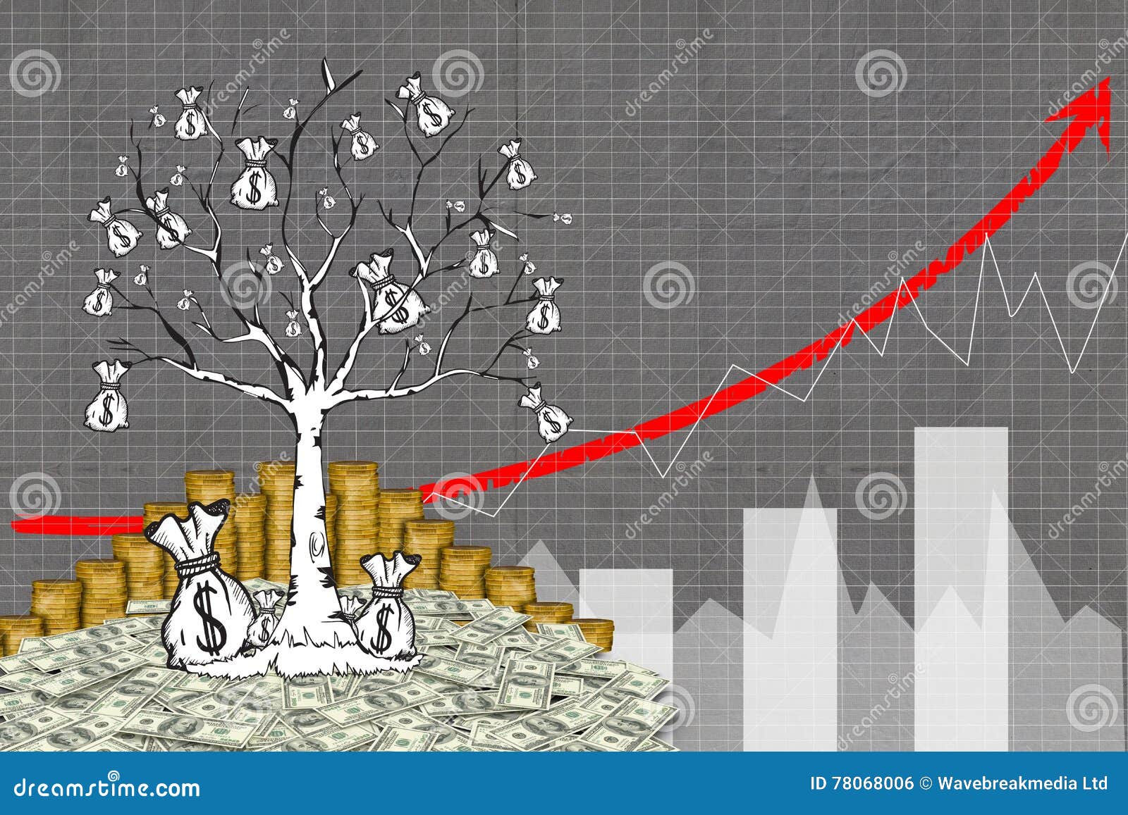 Tree Graphic Growing from Money Pile Stock Photo - Image of computer ...
