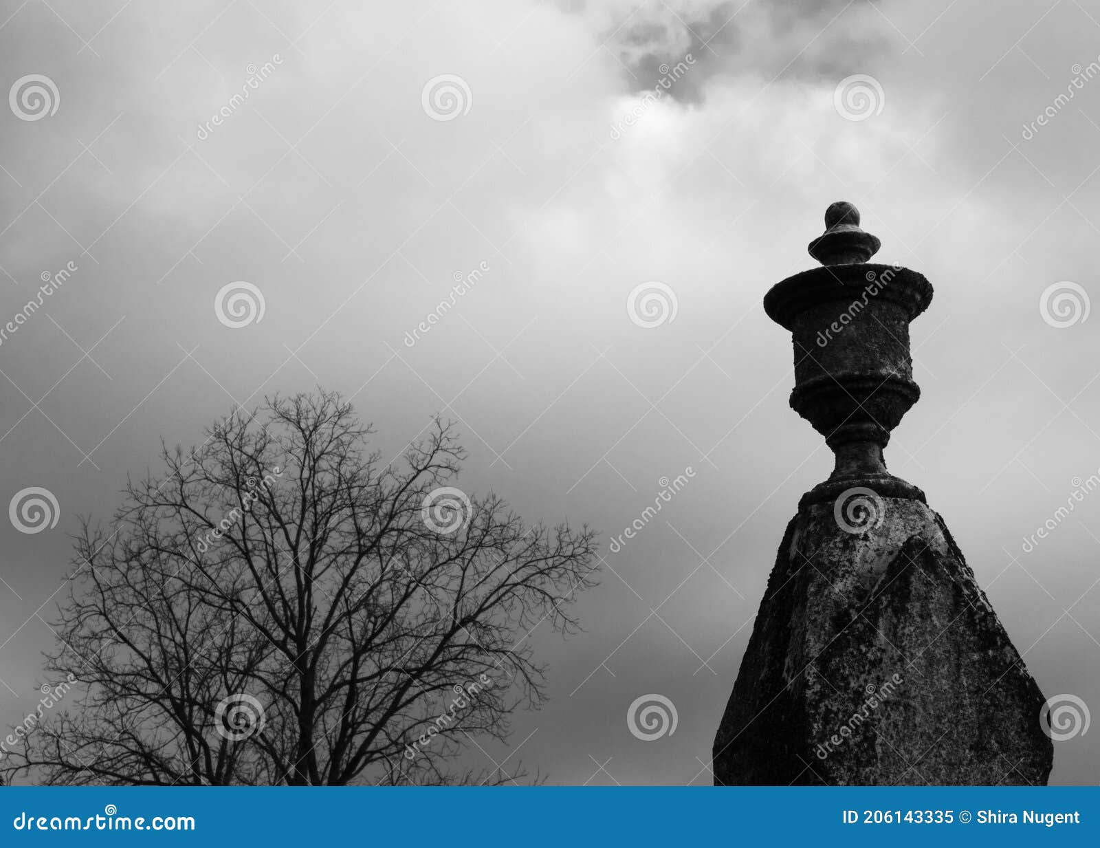Lone Grave Monument and Tree Stock Image - Image of silhouette ...