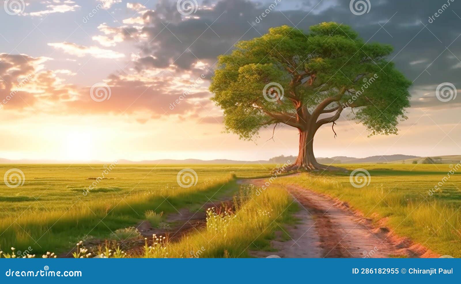 Tree in Green Field Beautiful Spring Landscape Stock Image - Image of ...
