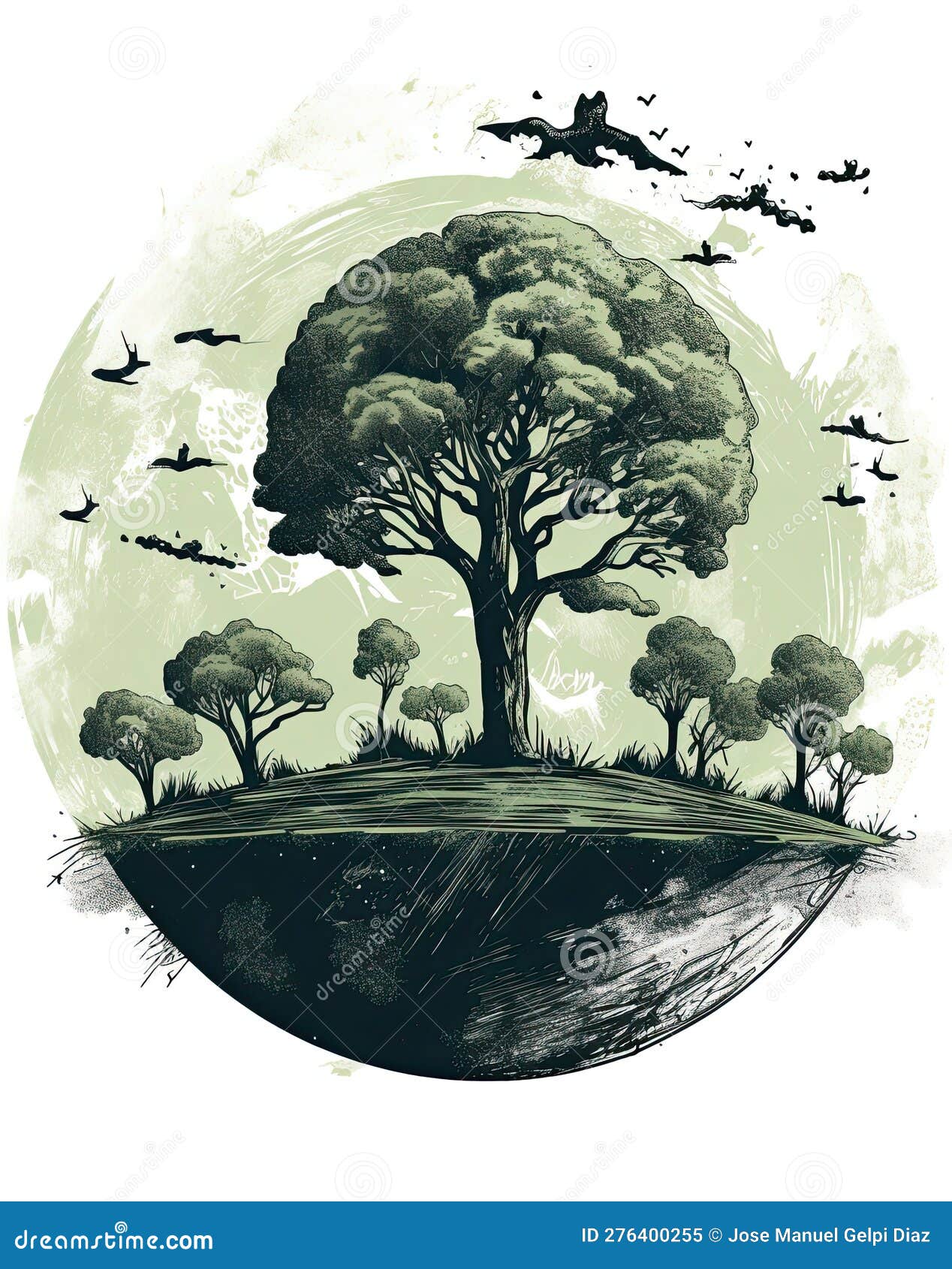 A Tree with Green Leaves in a Circle Shape on a Light Background. Earth ...