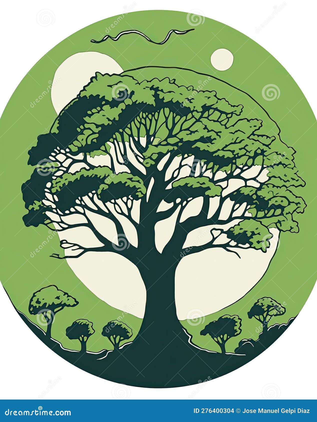 A Tree with Green Leaves in a Circle Shape on a Light Background. Earth ...