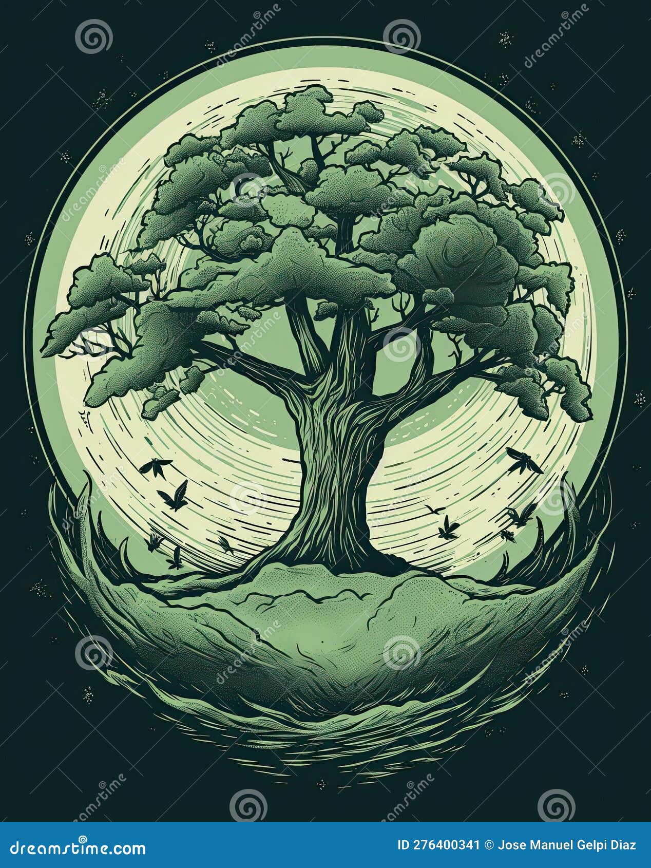 A Tree with Green Leaves in a Circle Shape on a Light Background. Earth ...