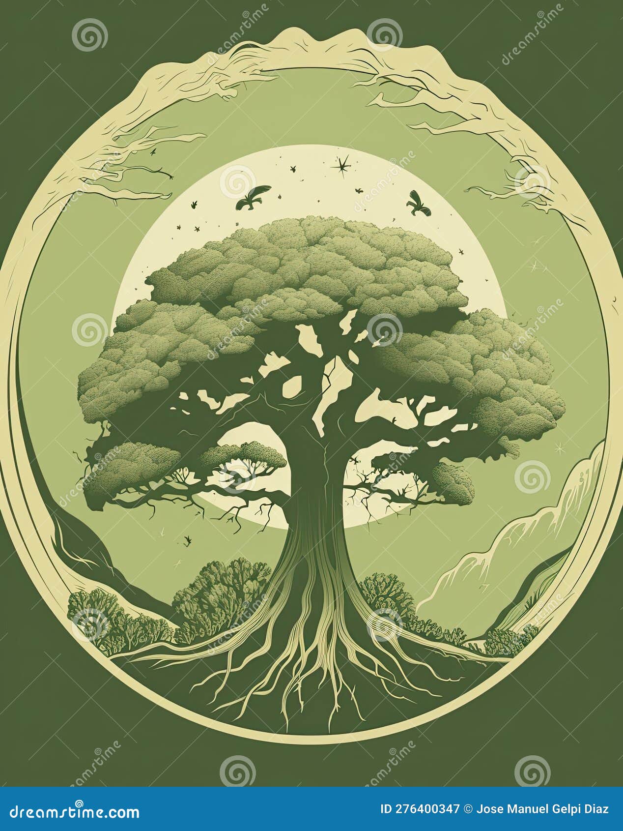 A Tree with Green Leaves in a Circle Shape on a Light Background. Earth ...